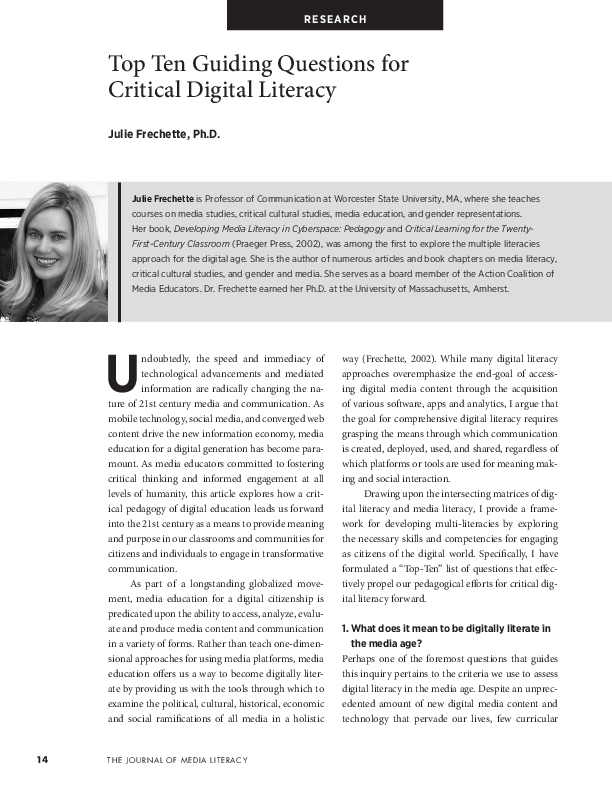 (PDF) Top Ten Guiding Questions for Critical Digital Literacy