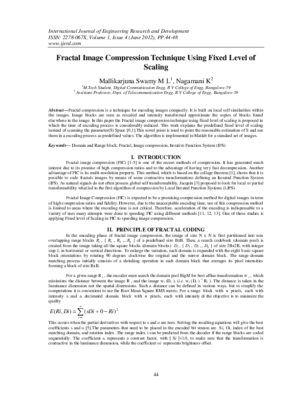 (PDF) Fractal Image Compression Technique Using Fixed Level of Scaling