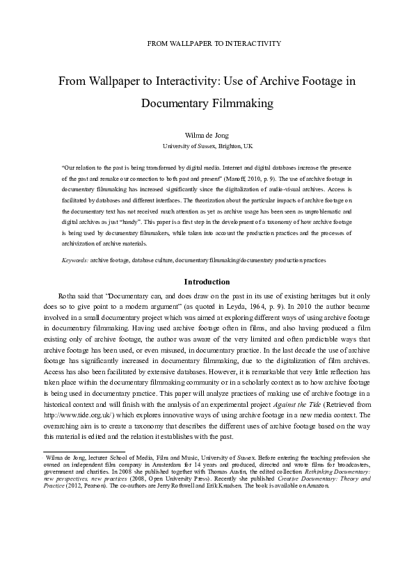 (DOC) From Wallpaper to Interactivity: Use of Archive Footage in ...