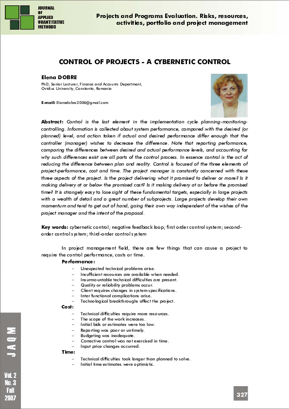(PDF) CONTROL OF PROJECTS - A CYBERNETIC CONTROL