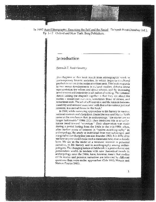 (PDF) Introduction: Auto/Ethnography: Rewriting the Self and the Social