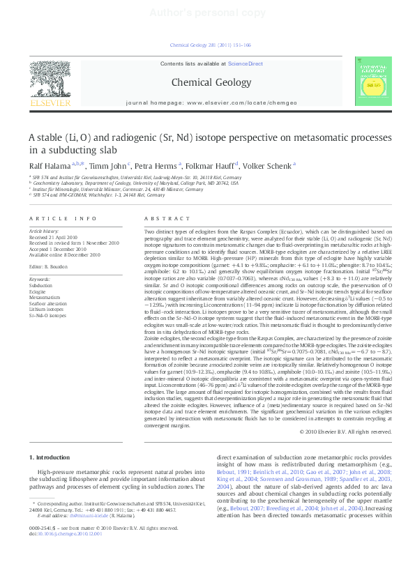 (PDF) A stable (Li, O) and radiogenic (Sr, Nd) isotope perspective on ...