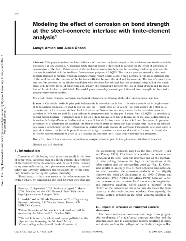Pdf Modeling The Effect Of Corrosion On Bond Strength At The Steel Concrete Interface With