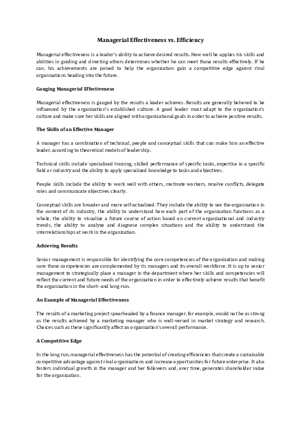 (PDF) Managerial Effectiveness vs. Efficiency An Example of Managerial ...