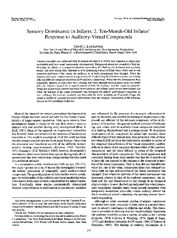 (PDF) Sensory Dominance in Infants: 2. Ten-Month-Old Infants' Response ...