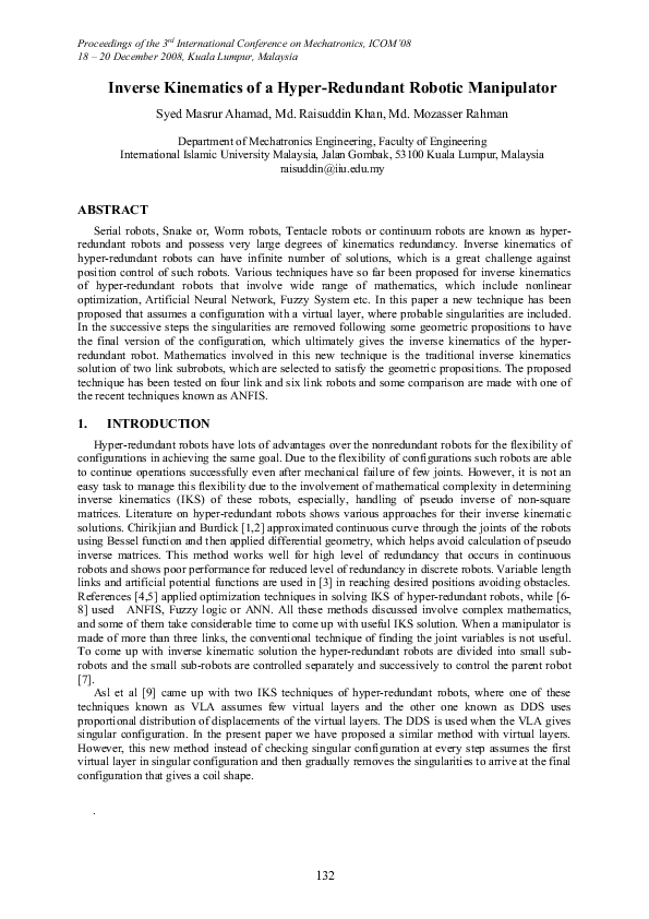 (PDF) Inverse Kinematics of a Hyper-Redundant Robotic Manipulator