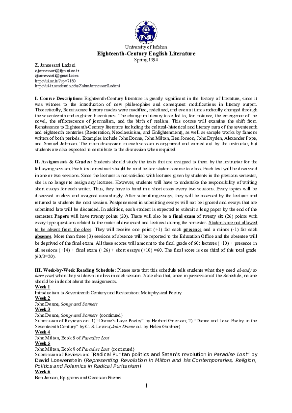 (DOC) Eighteenth-Century English Literature