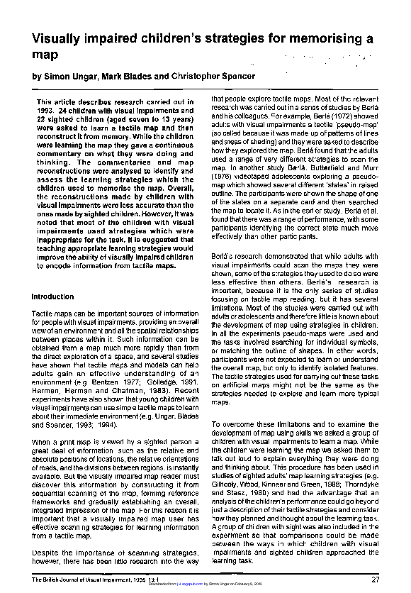 (PDF) Visually impaired children's strategies for memorising a map
