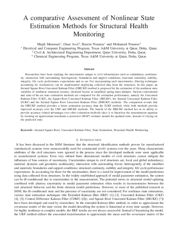 (PDF) A Comparative Assessment of Nonlinear State Estimation Methods for Structural Health ...