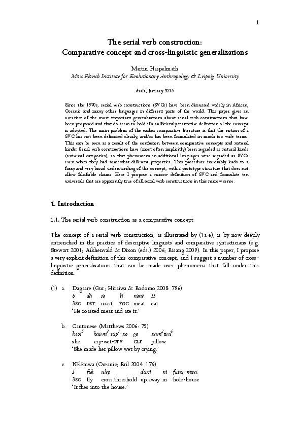 The serial verb construction: Comparative concept and cross-linguistic ...