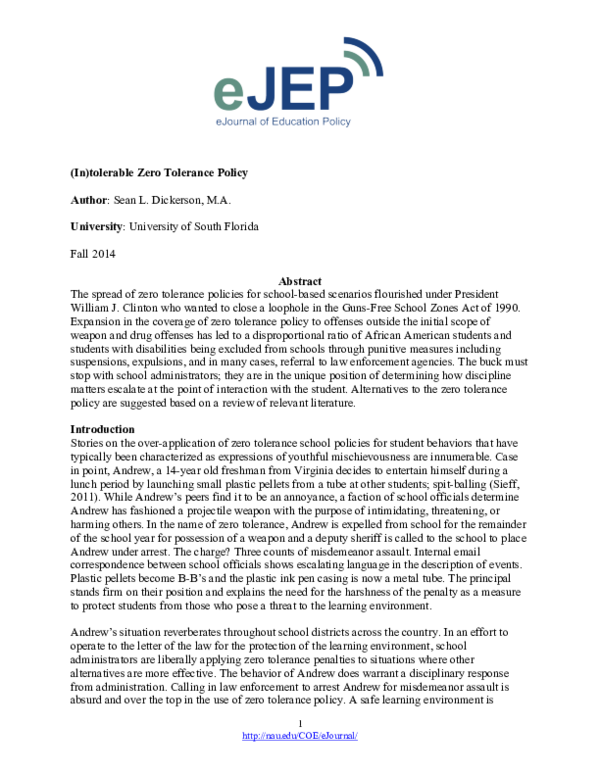 (PDF) (In)tolerable Zero Tolerance Policy