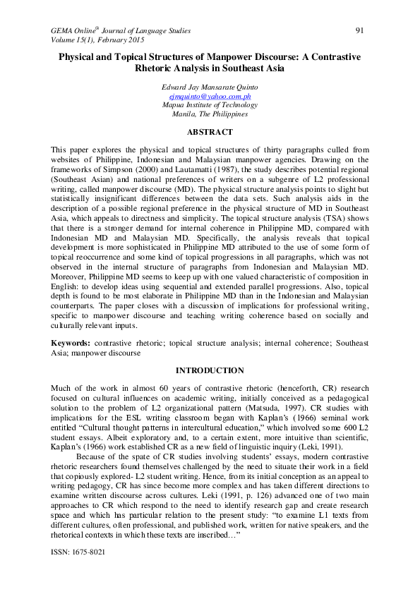 (PDF) Physical and Topical Structures of Manpower Discourse: A Contrastive Rhetoric Analysis in ...