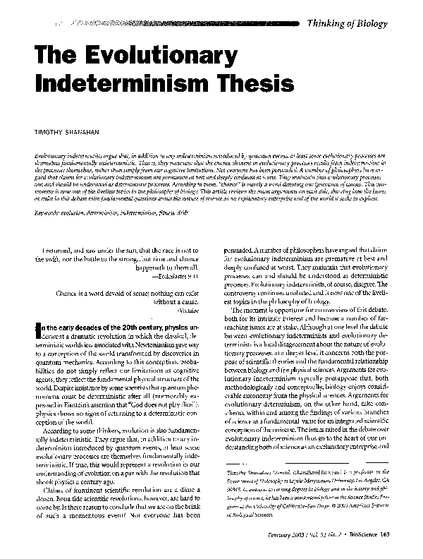 (PDF) The Evolutionary Indeterminism Thesis