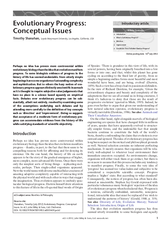 (PDF) Evolutionary Progress: Conceptual Issues