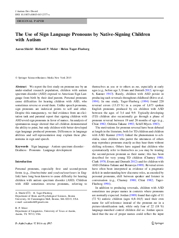 (PDF) The Use of Sign Language Pronouns by Native-Signing Children with ...