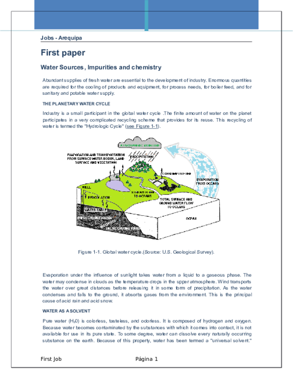 (DOC) Water Sources Impurities and chemistry