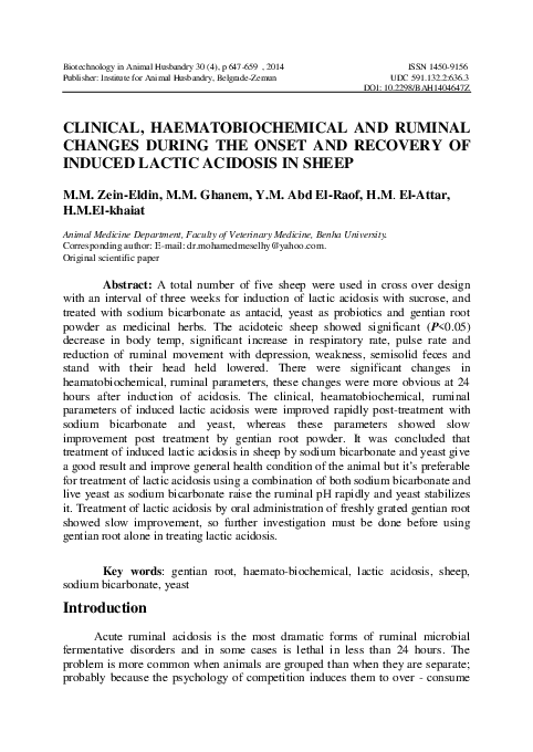 (PDF) CLINICAL, HAEMATOBIOCHEMICAL AND RUMINAL CHANGES DURING THE ONSET AND RECOVERY OF INDUCED ...