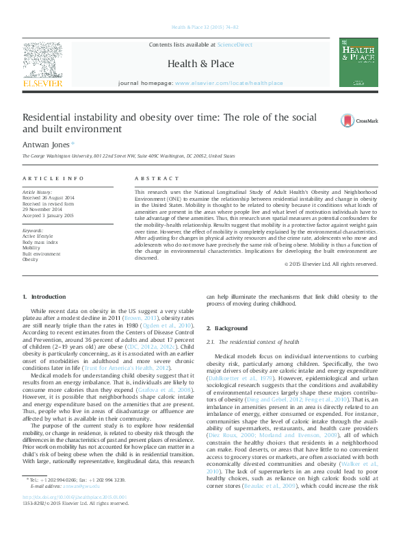 (PDF) Residential instability and obesity over time: The role of the ...