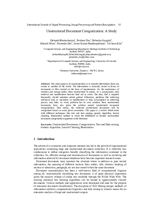 (PDF) Unstructured Document Categorization: A Study