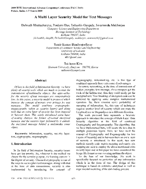(PDF) A Multi Layer Security Model for Text Messages
