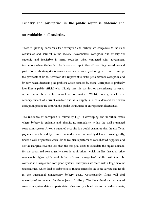 (DOC) Bribery and corruption in the public sector is