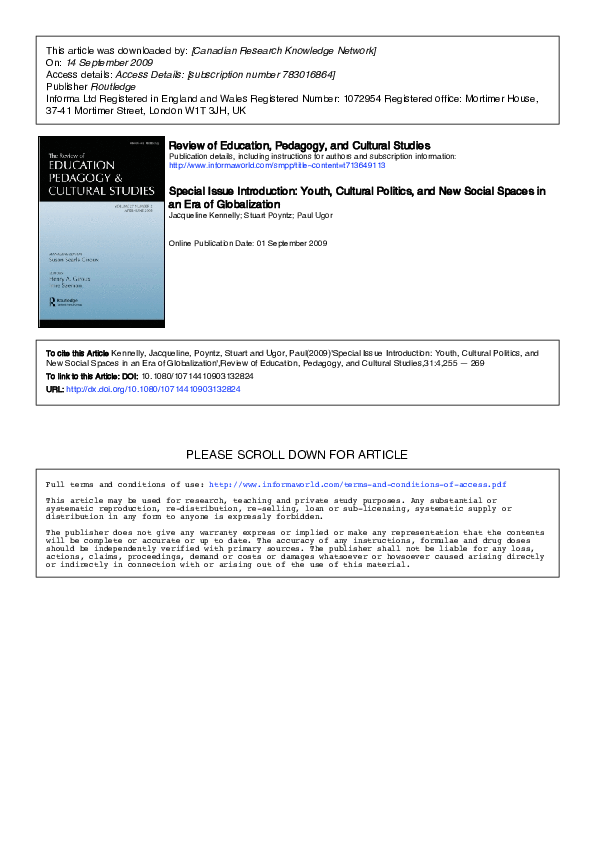 (PDF) Review Education, Pedagogy and Cultural Studies, Special Issue on ...