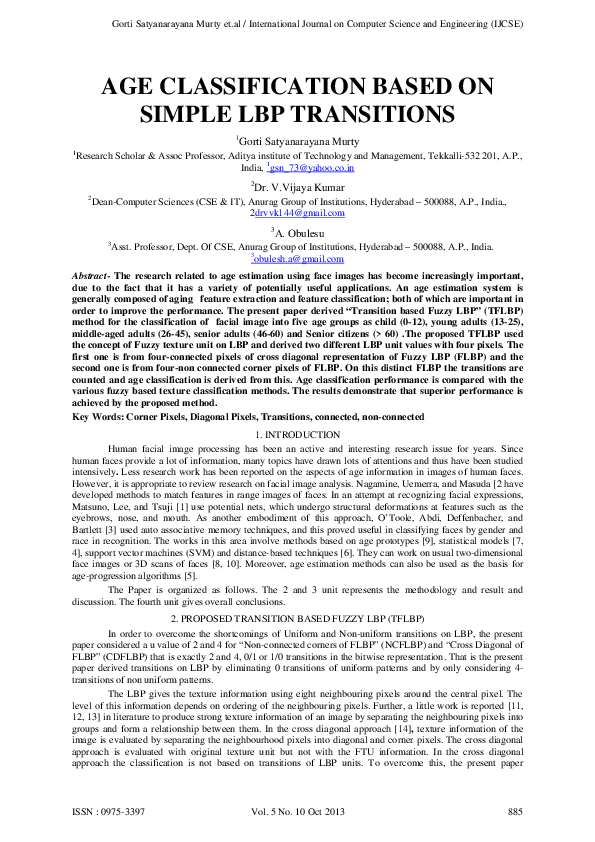 (PDF) AGE CLASSIFICATION BASED ON SIMPLE LBP TRANSITIONS