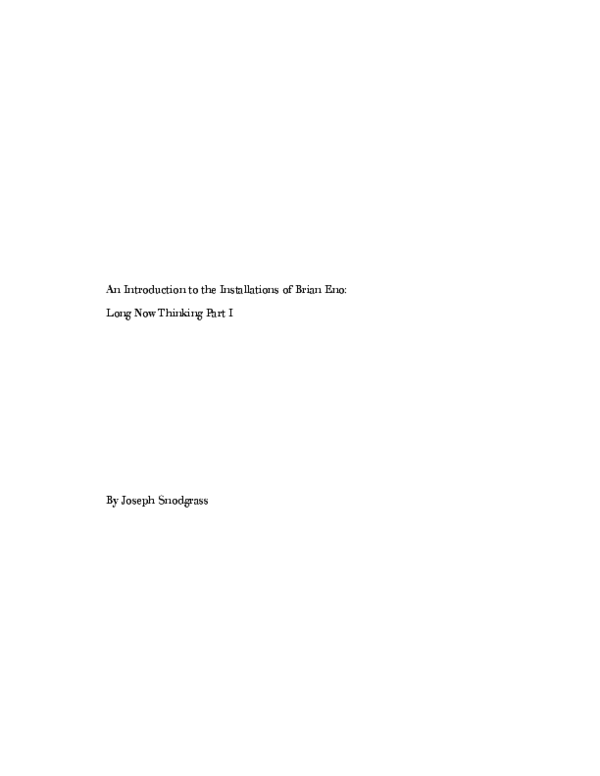 (PDF) The Installations of Brian Eno - Long Now Thinking Part 1 ...