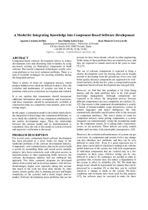 (PDF) A Model for Integrating Knowledge into Component-Based Software Development