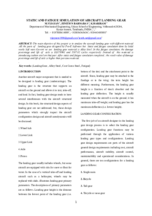 (DOC) STATIC AND FATIGUE SIMULATION OF AIRCRAFT LANDING GEAR