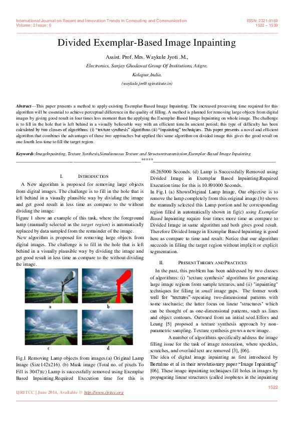 (PDF) Divided Exemplar-Based Image Inpainting