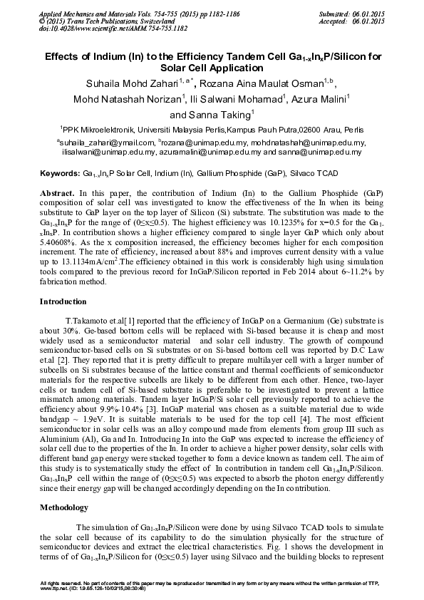 (PDF) Effects of Indium (In) to the Efficiency Tandem Cell Ga1-xInxP ...