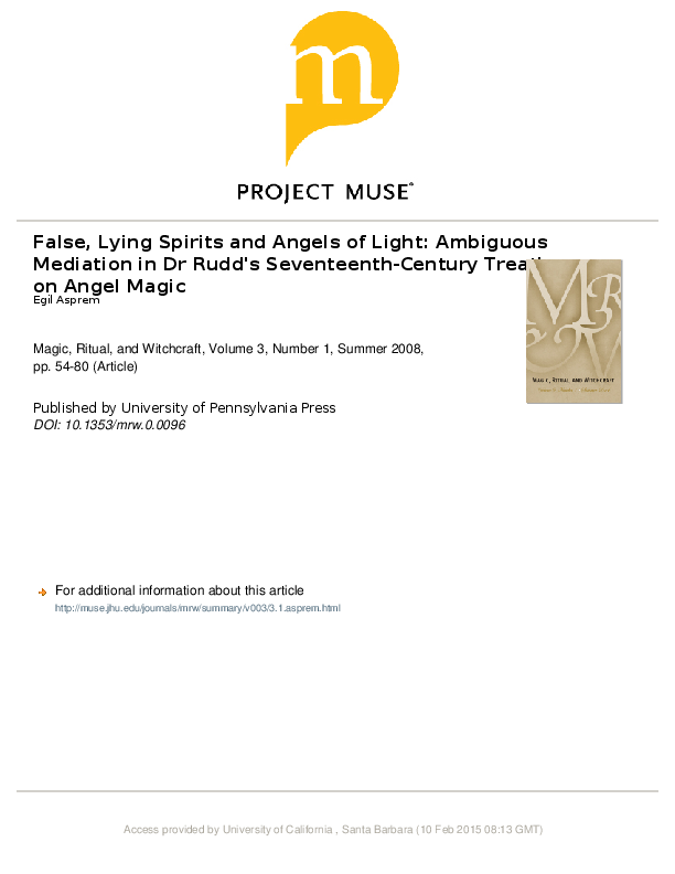 False, Lying Spirits and Angels of Light: Ambiguous Mediation in Dr ...