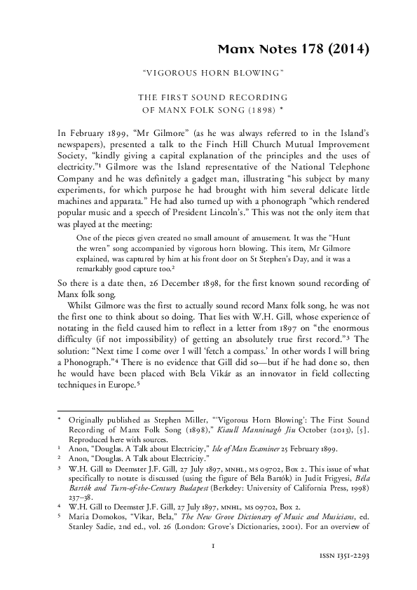 (PDF) Vigorous Horn Blowing.’ The First Sound Recording of Manx Folk ...