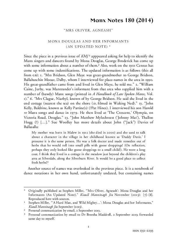 (PDF) “‘Mrs Oliver, Agneash.’ Mona Douglas and her Informants: An ...