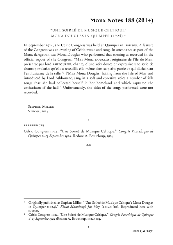 (PDF) “‘Une Soireé de Musique Celtique.’ Mona Douglas in Quimper (1924 ...
