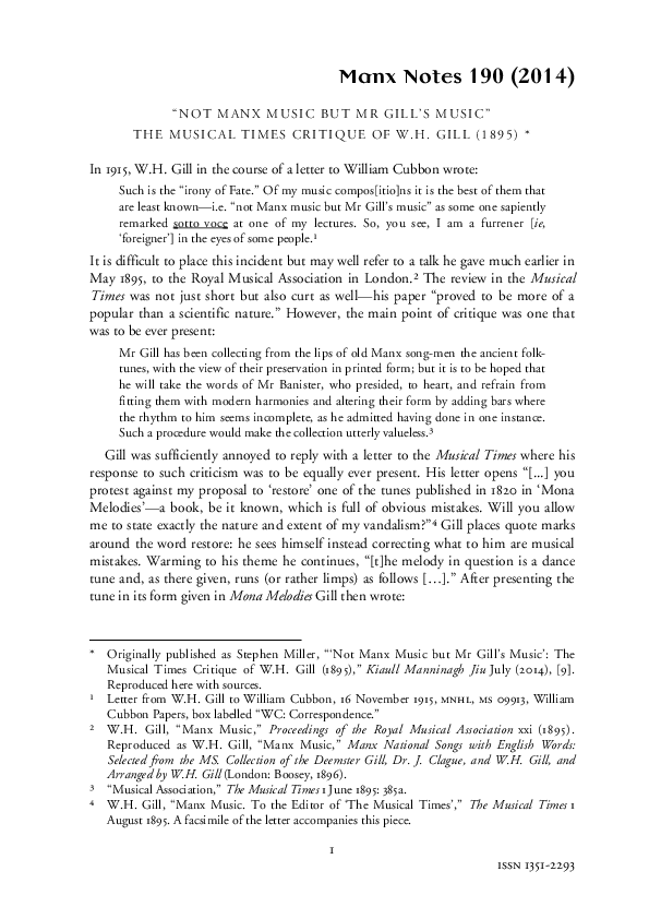 (PDF) “‘Not Manx Music but Mr Gill’s Music.’ The Musical Times Critique ...
