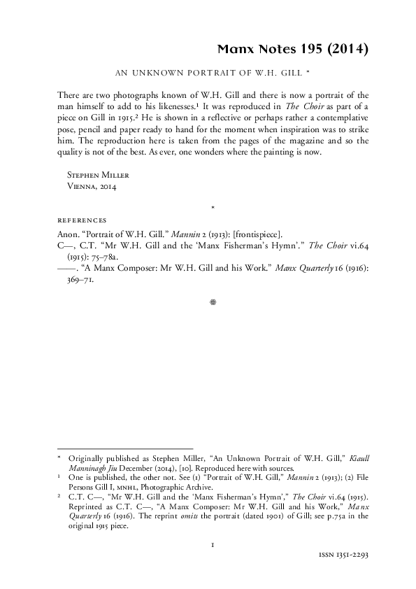 (PDF) “An Unknown Portrait of W.H. Gill.” Manx Notes 195 (2014): 1.