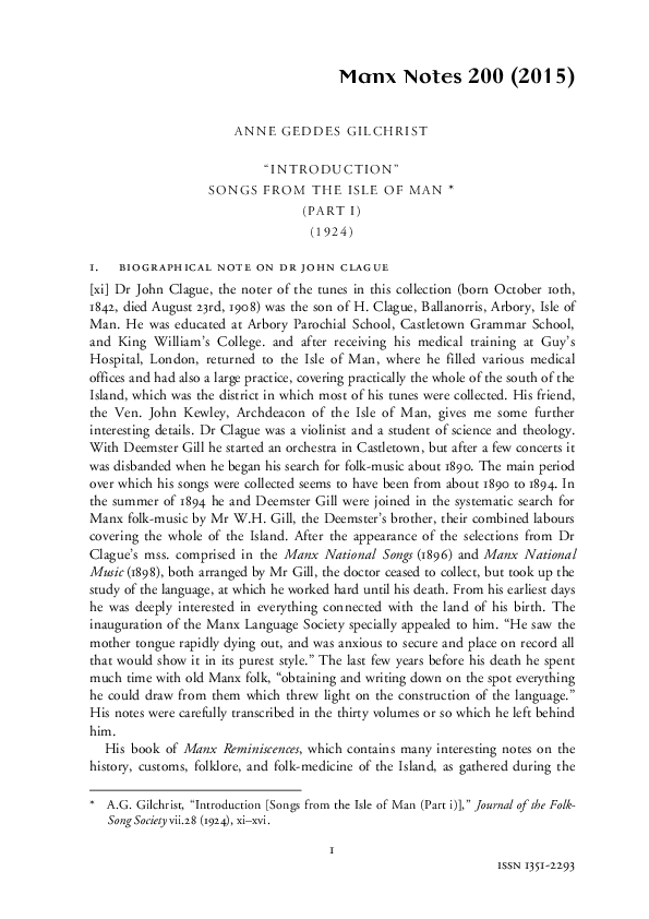 (PDF) “[A.G. Gilchrist] Introduction [Songs from the Isle of Man (Part ...
