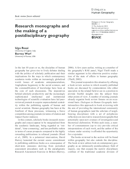 Research monographs and the making of a post-disciplinary geography
