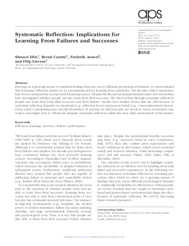 (PDF) Systematic Reflection: Implications for Learning From Failures ...