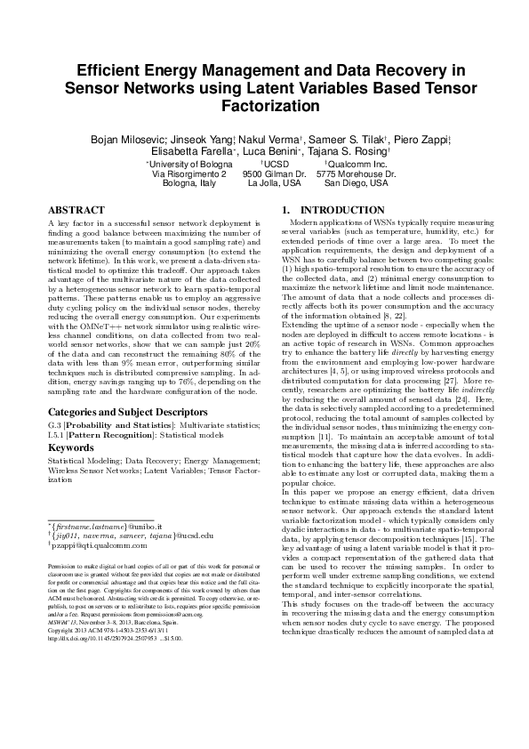 (PDF) Efficient Energy Management and Data Recovery in Sensor Networks using Latent Variables ...