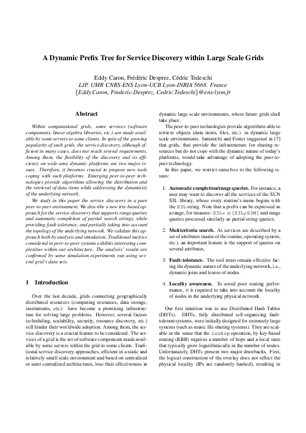 Pdf Dynamic Prefix Tree For Service Discovery Within Large Scale Grids