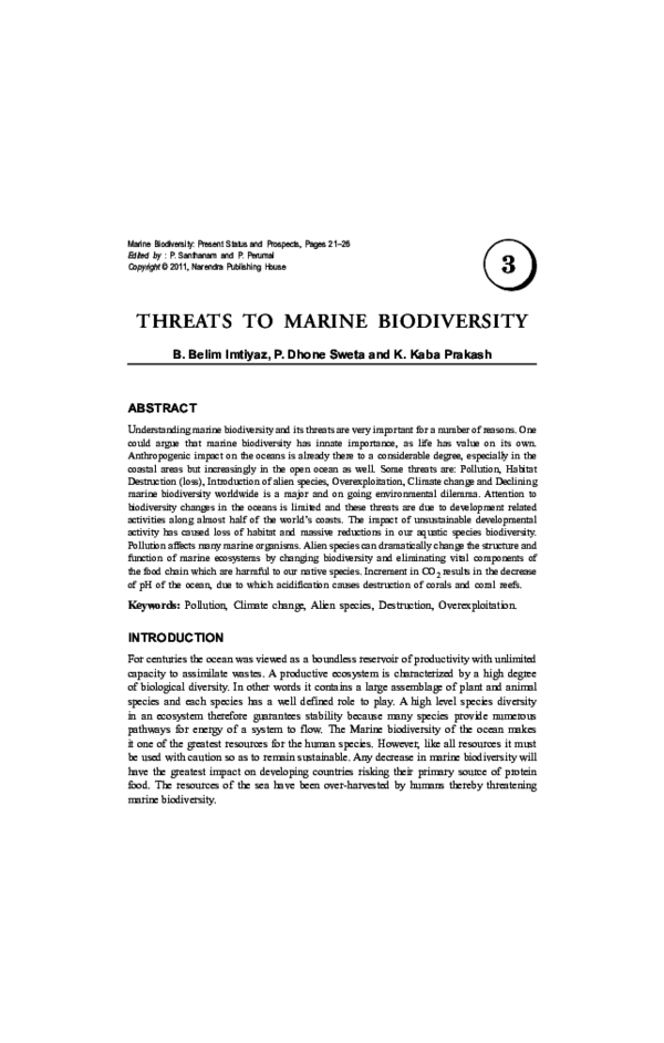 (PDF) Threats to Marine Biodiveristy