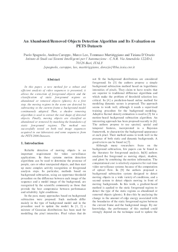 Pdf An Abandonedremoved Objects Detection Algorithm And Its 2584