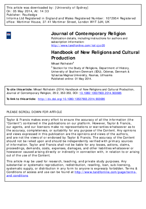 (PDF) Mikael Rothstein (University of Southern Denmark), Review of ...