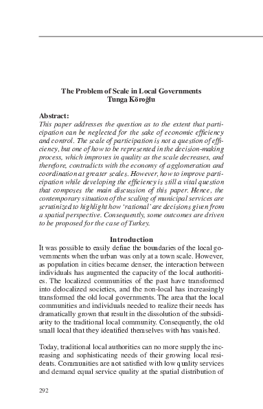 (PDF) The problem of scale in local governments