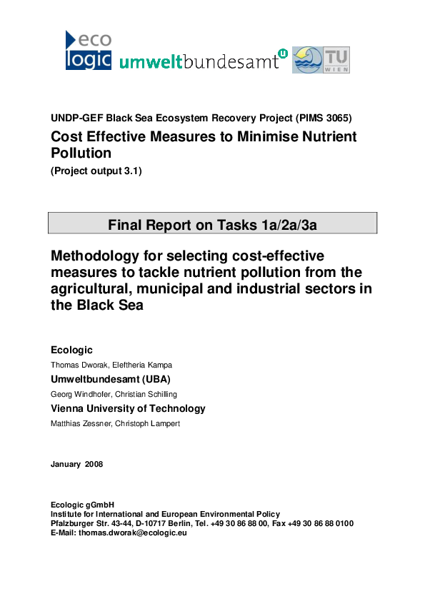 (PDF) Final Report on Tasks 1a/2a/3a Methodology for selecting cost ...