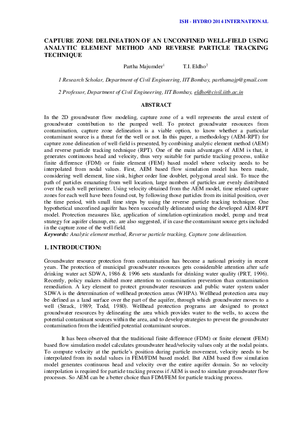 Pdf Capture Zone Delineation Of An Unconfined Well Field Using Analytic Element Method And