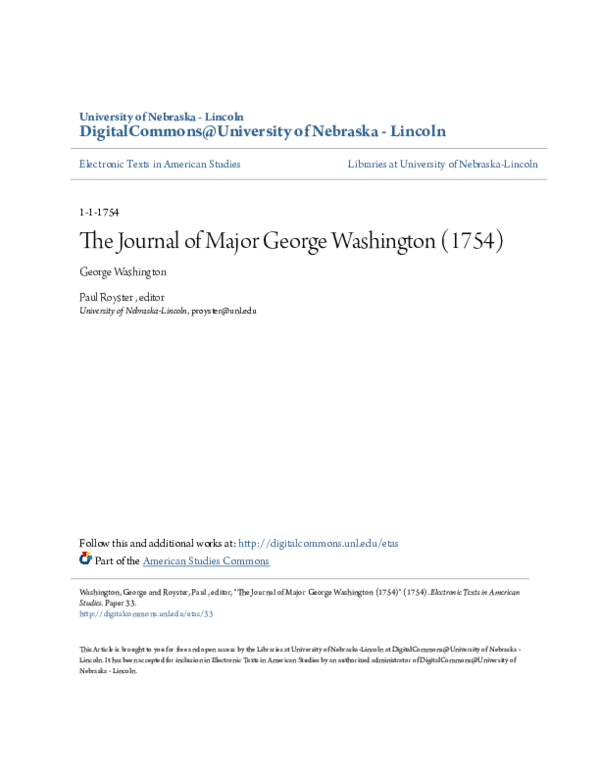 (PDF) The Journal of Major George Washington (1754)